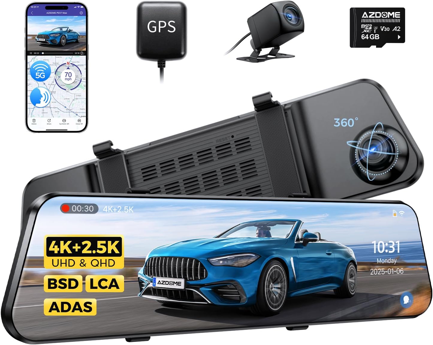 AZDome PG17 Max 4K Dual-Channel Mirror Dash Cam – LA DASH CAMS